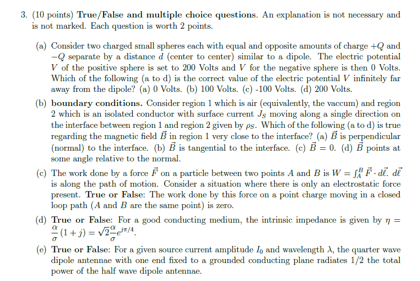 Solved 3. (10 points) True/False and multiple choice | Chegg.com