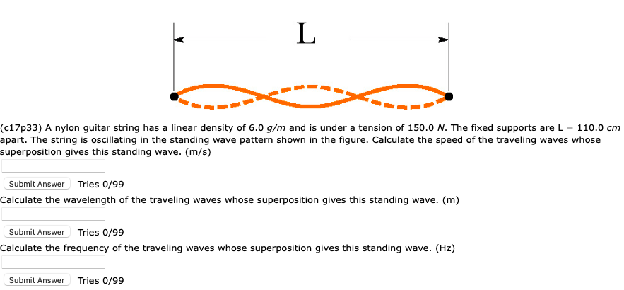 Solved L (c17p33) A nylon guitar string has a linear density | Chegg.com