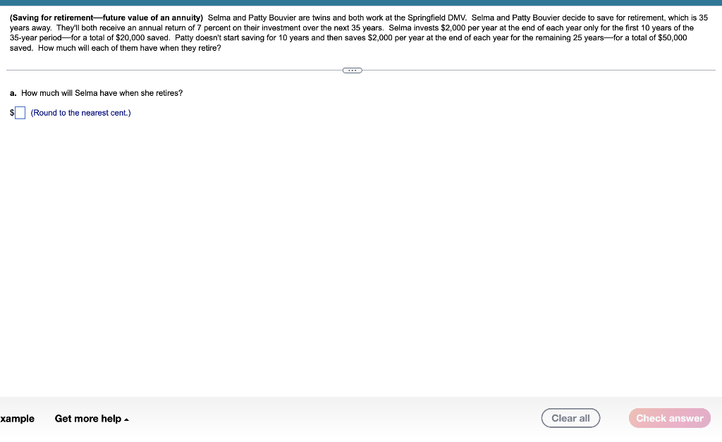 Solved (Saving for retirement-future value of an annuity) | Chegg.com