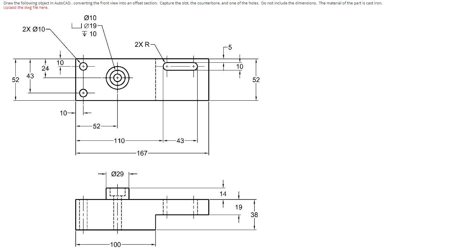 Solved Draw the following object in AutoCAD, converting the | Chegg.com