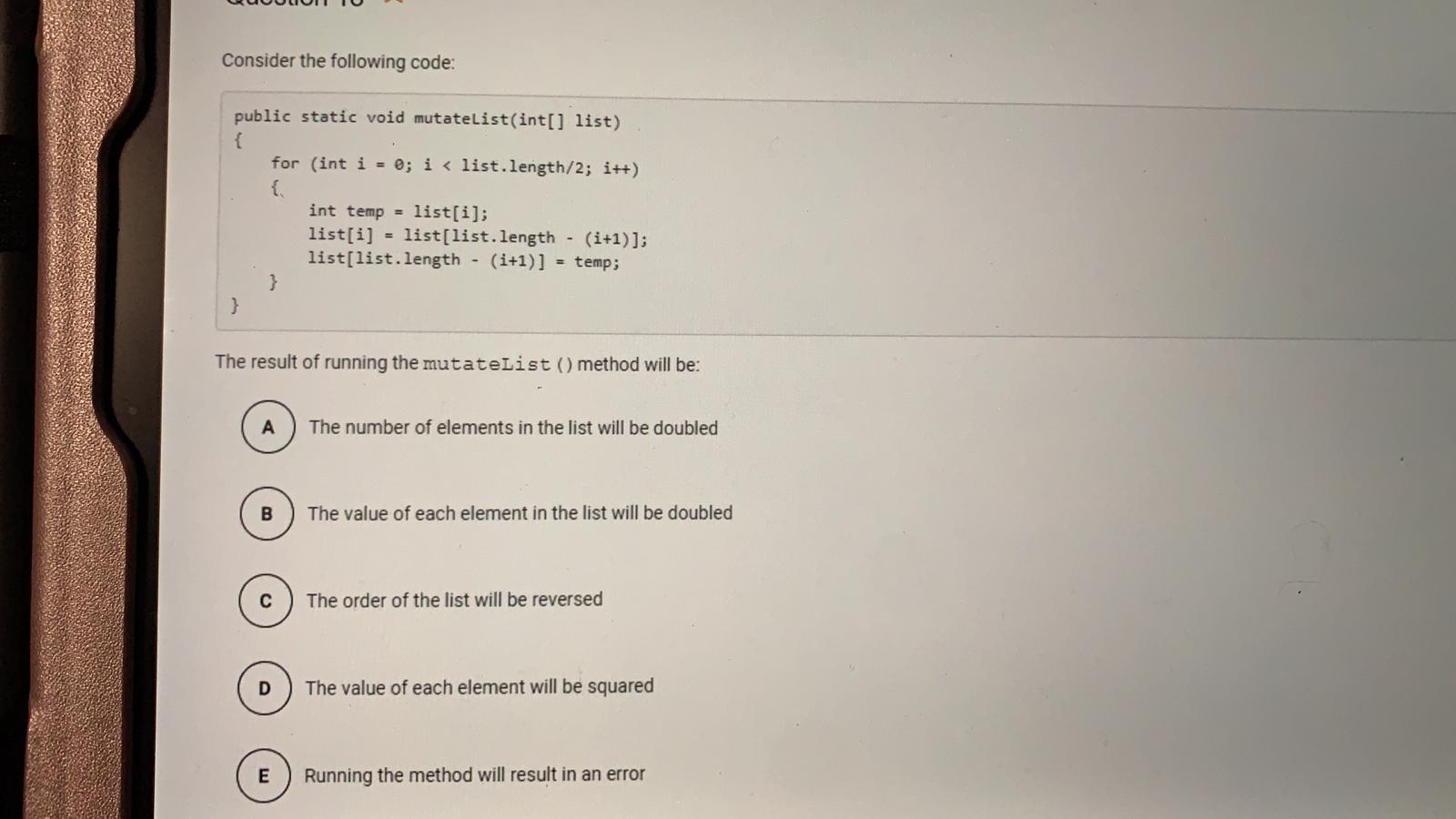 Solved Consider the following code: public static void | Chegg.com