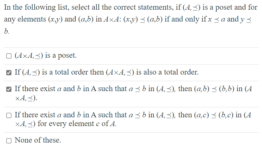 Solved In the following list, select all the correct | Chegg.com