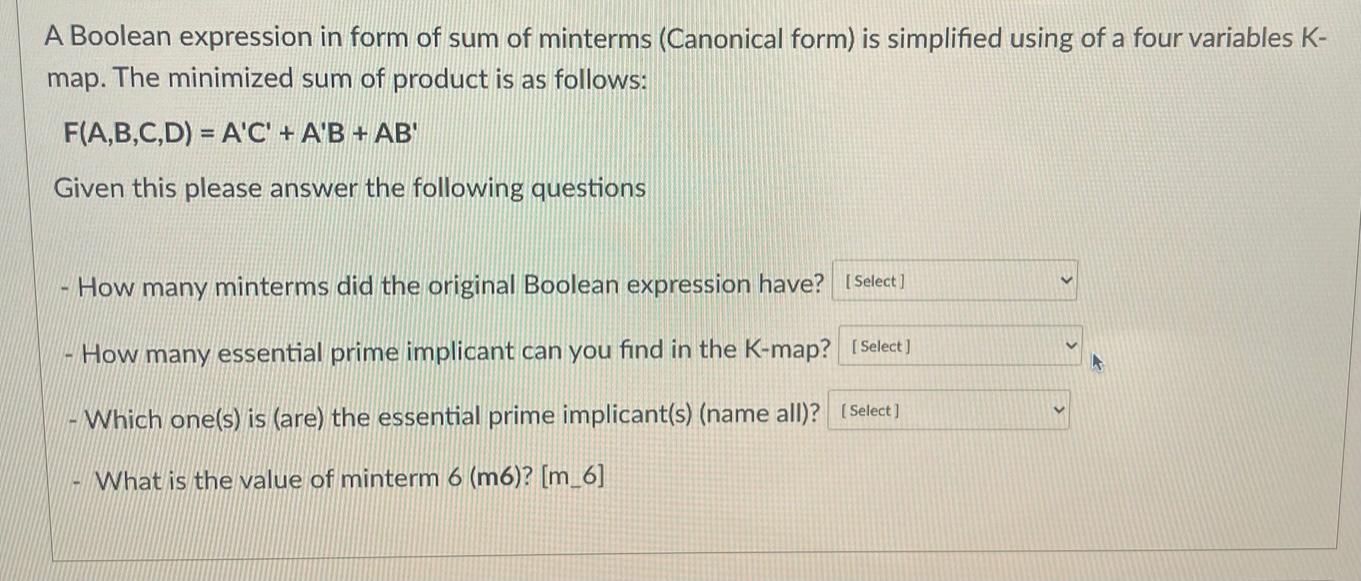 Solved A Boolean Expression In Form Of Sum Of Minterms 0116