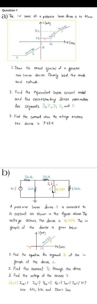 Solved Question 1 a) The iv curve of a piecewise linear | Chegg.com