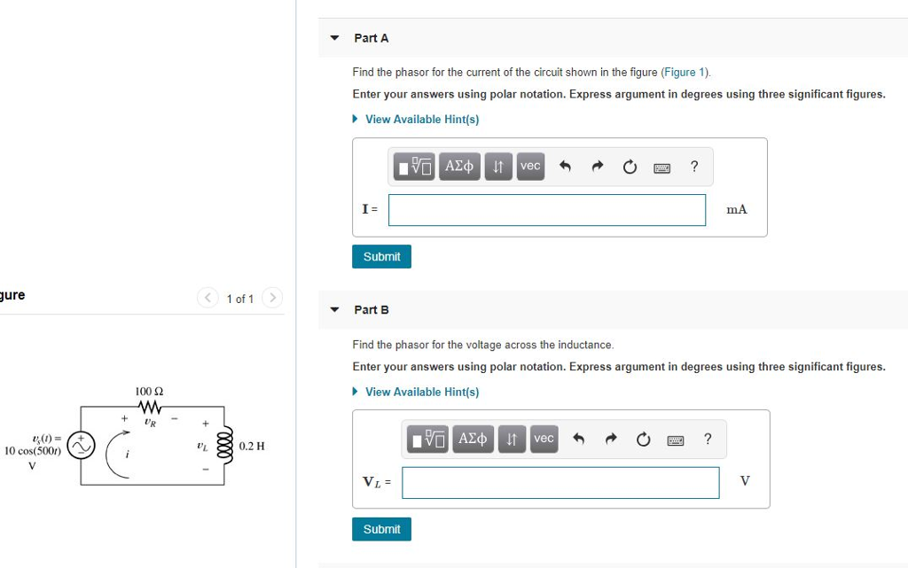 Solved Part A Find The Phasor For The Current Of The Circuit 