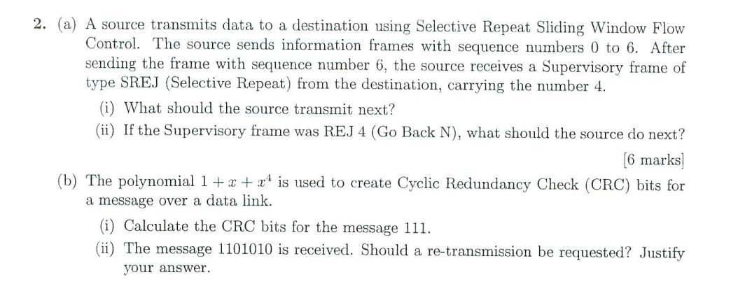 Solved 2. (a) A source transmits data to a destination using | Chegg.com