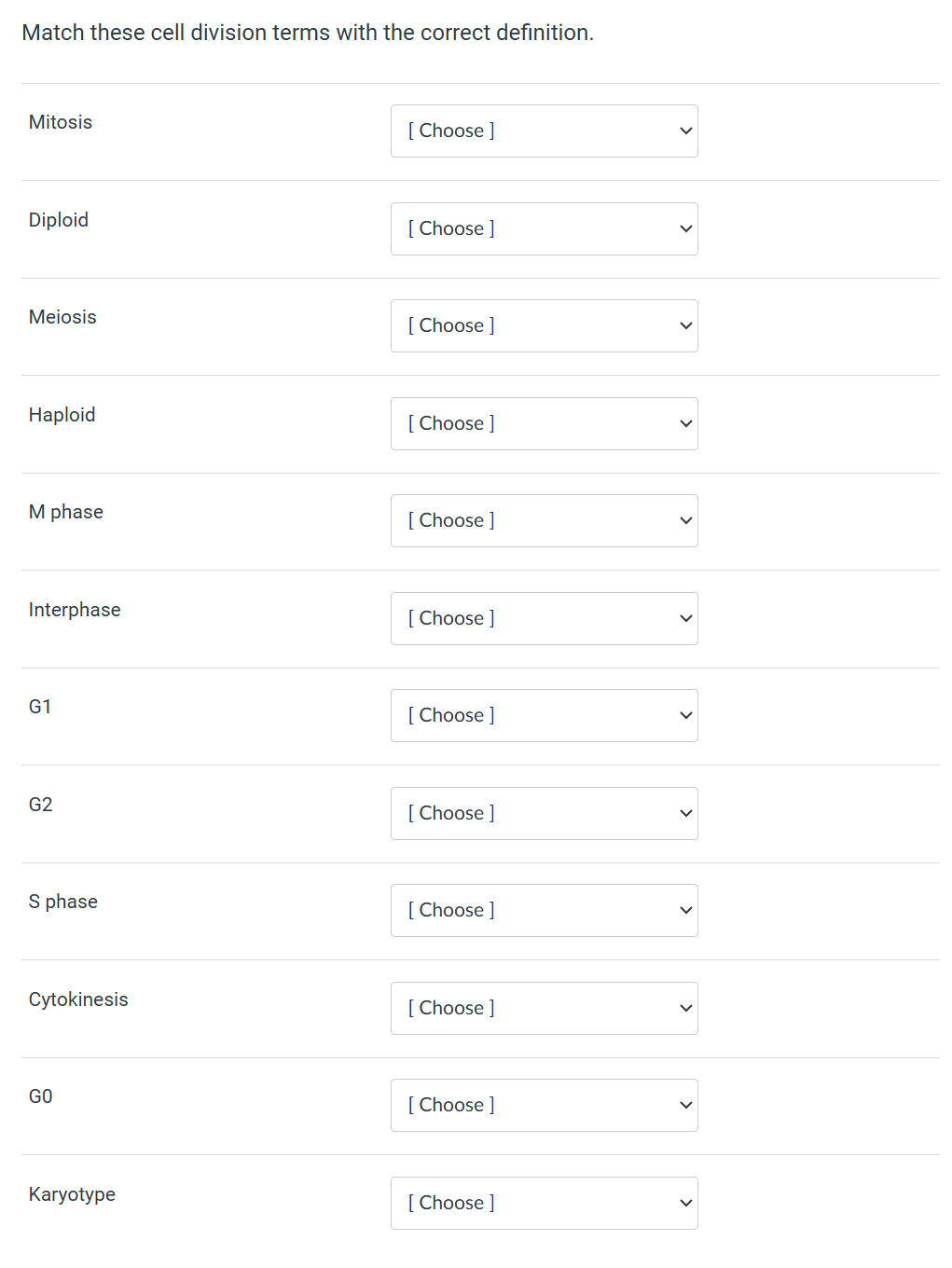 Solved Match these cell division terms with the correct | Chegg.com