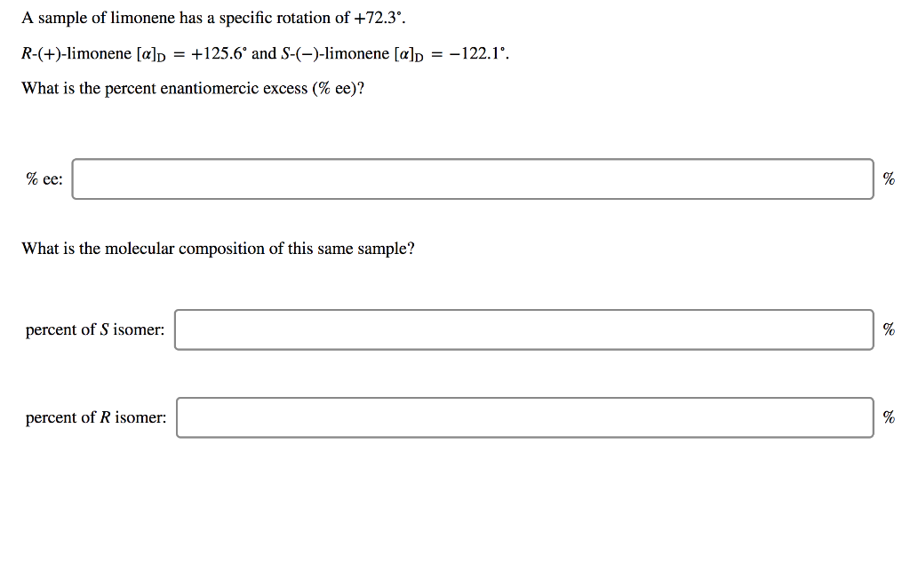 Solved A sample of limonene has a specific rotation of | Chegg.com