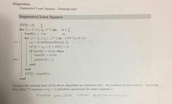 Solved Objectives Segmented Least Squares- Running time | Chegg.com