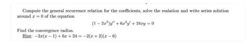 Solved Compute the general recurrence relation for the | Chegg.com