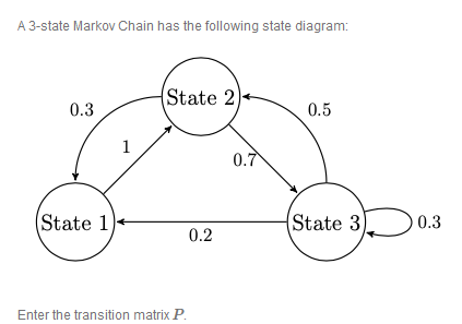 Solved A 3-state Markov Chain has the following state | Chegg.com