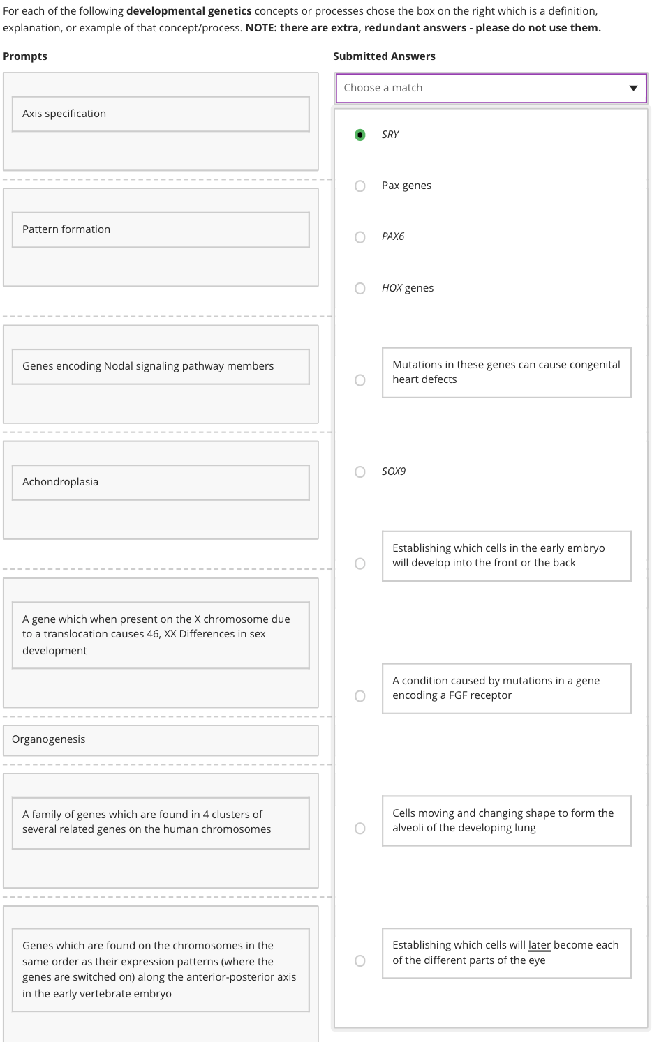 For each of the following developmental genetics | Chegg.com