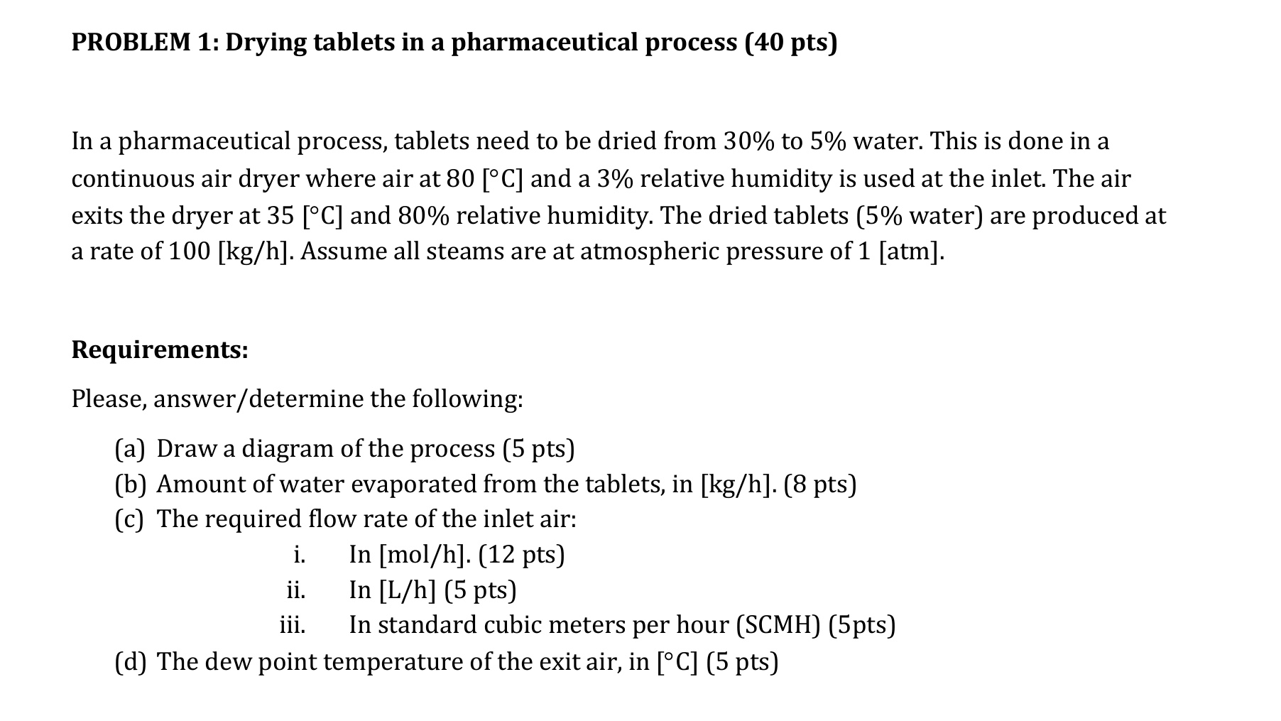 Solved PROBLEM 1: Drying tablets in a pharmaceutical process | Chegg.com