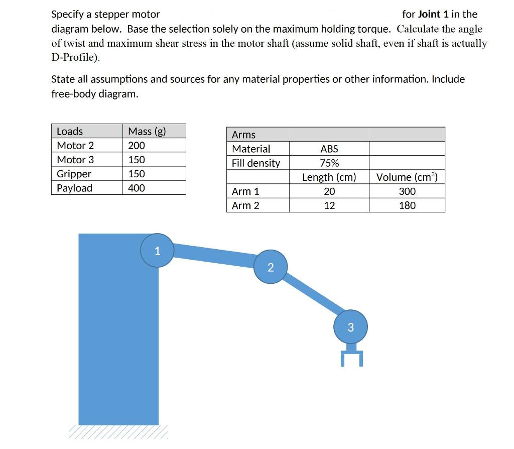 Specify a stepper motor for Joint 1 in the diagram | Chegg.com
