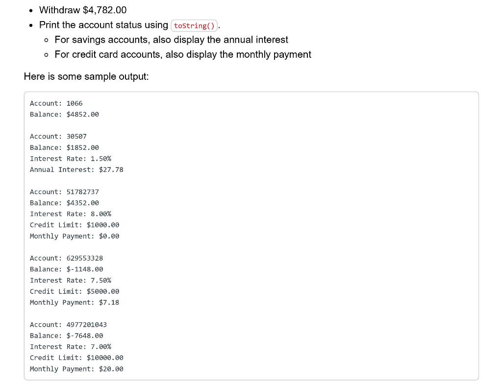 Solved The Account class Create a class named Account, which | Chegg.com
