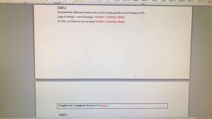 Solved Assignment Exercise 21-1: Cost of Owning and Cost of | Chegg.com