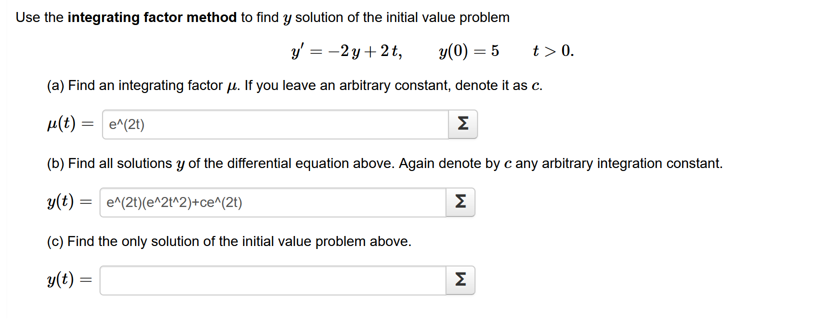 Solved Use the integrating factor method to find y solution | Chegg.com