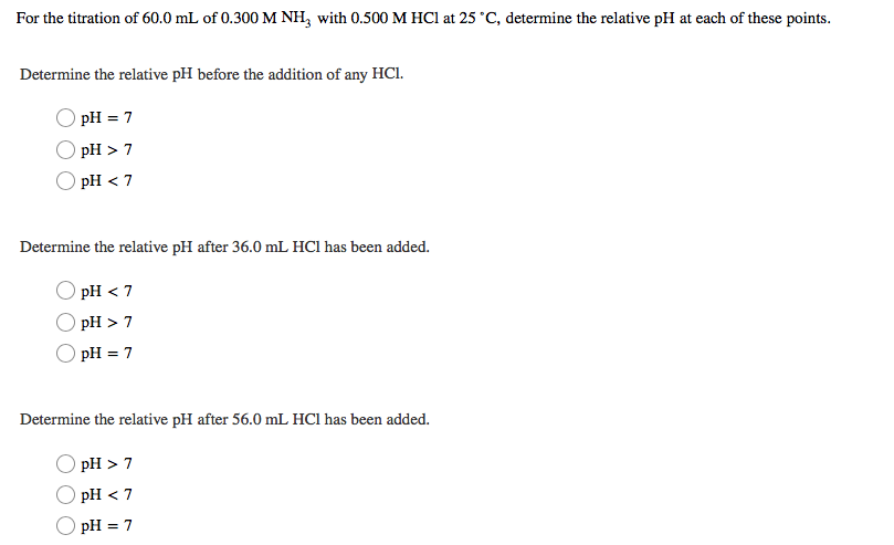 Solved For the titration of 60.0 mL of 0.300 M NH3 with | Chegg.com