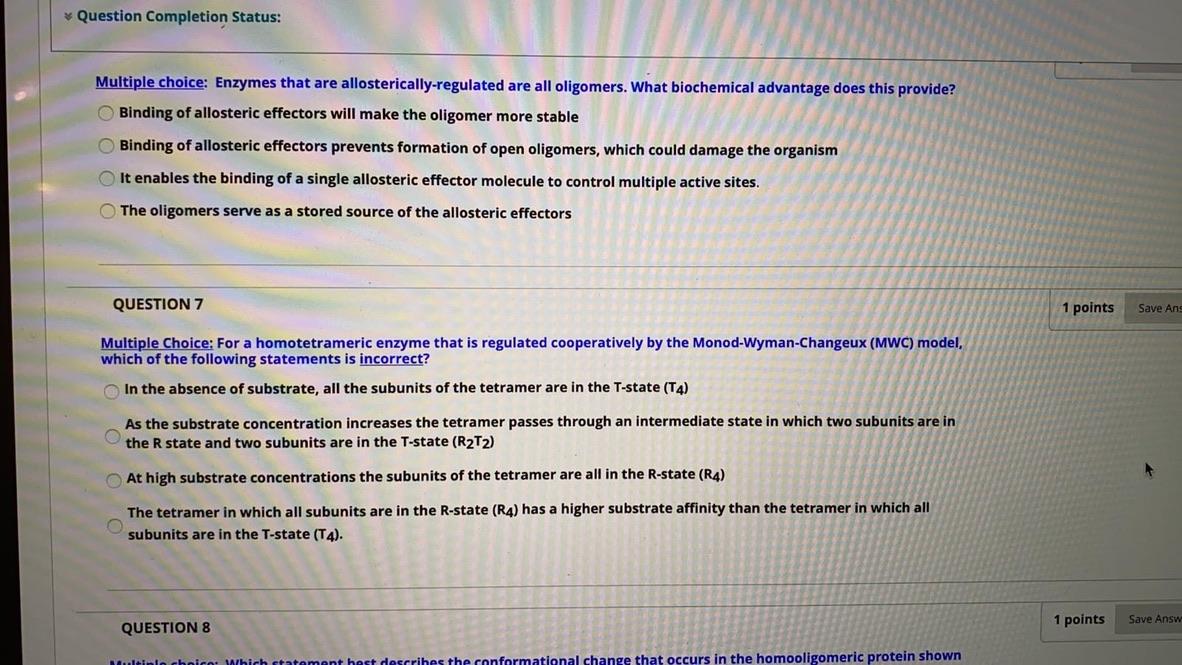 Solved Question Completion Status: Multiple choice: Enzymes | Chegg.com