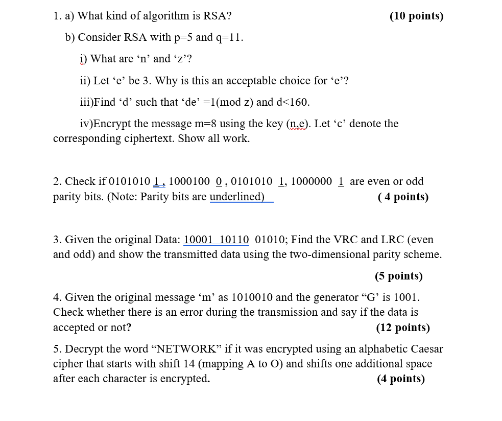 Solved 1 A What Kind Of Algorithm Is Rsa 10 Points B 4029
