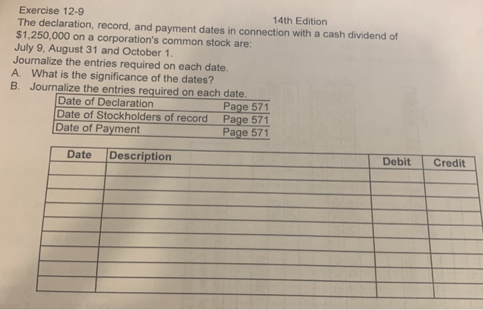 Solved Exercise 12-9 The declaration, record, and payment | Chegg.com