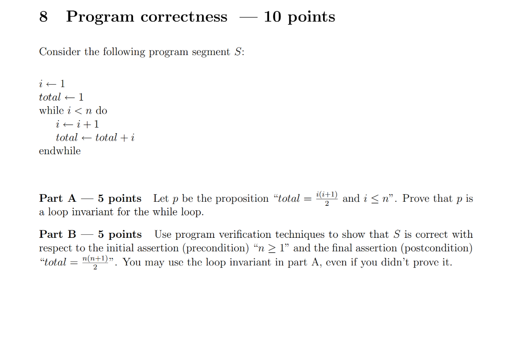Solved 8 Program correctness — 10 points Consider the | Chegg.com