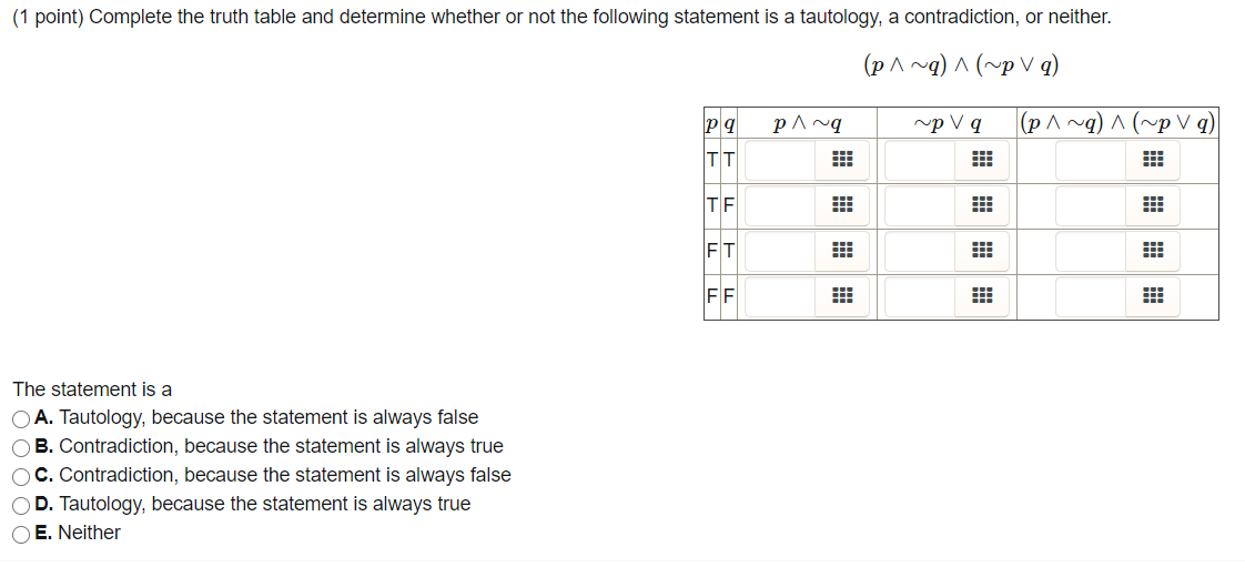 Solved (1 point) Complete the truth table and determine | Chegg.com