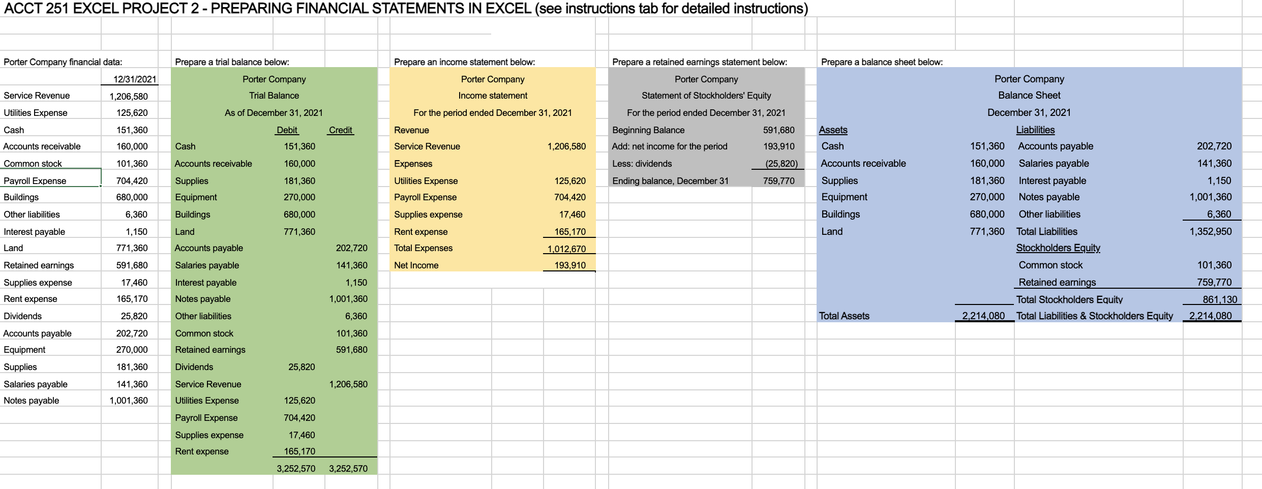 ACCT 251 EXCEL PROJECT 2 - PREPARING FINANCIAL | Chegg.com