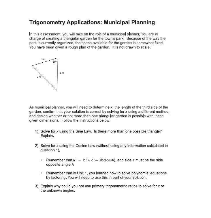 Solved Trigonometry Applications: Municipal Planning In this | Chegg.com