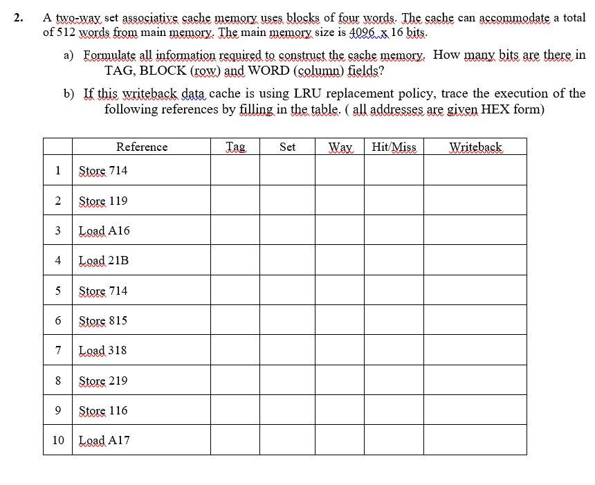 Solved 2. A two-way set associative cache memory uses blocks | Chegg.com
