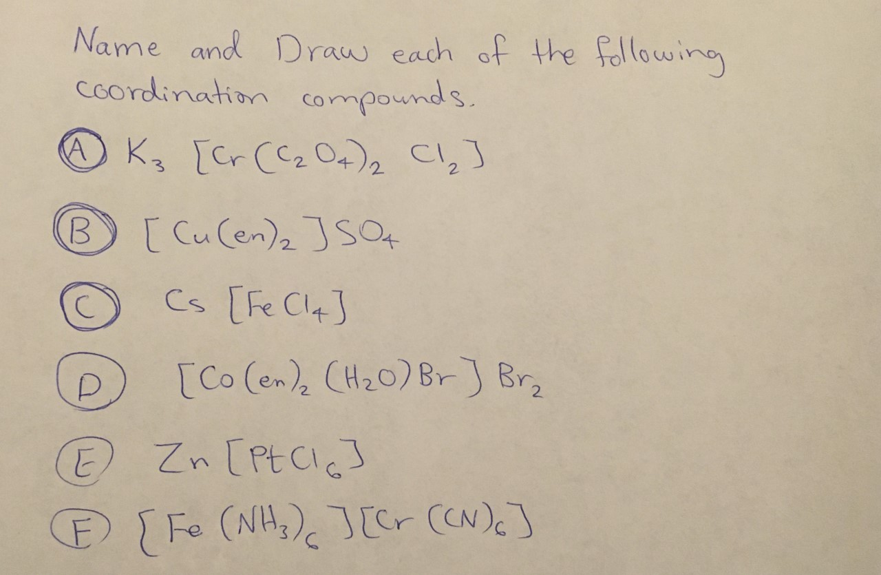 Solved Name and Draw each of the following coordination | Chegg.com