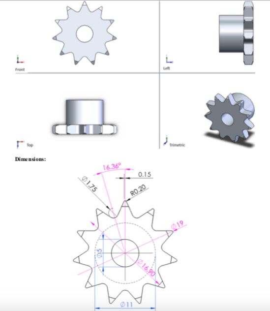 Solved Front Left Top Trimetric Dimensions: 16.36 0.15 RO.20 | Chegg.com