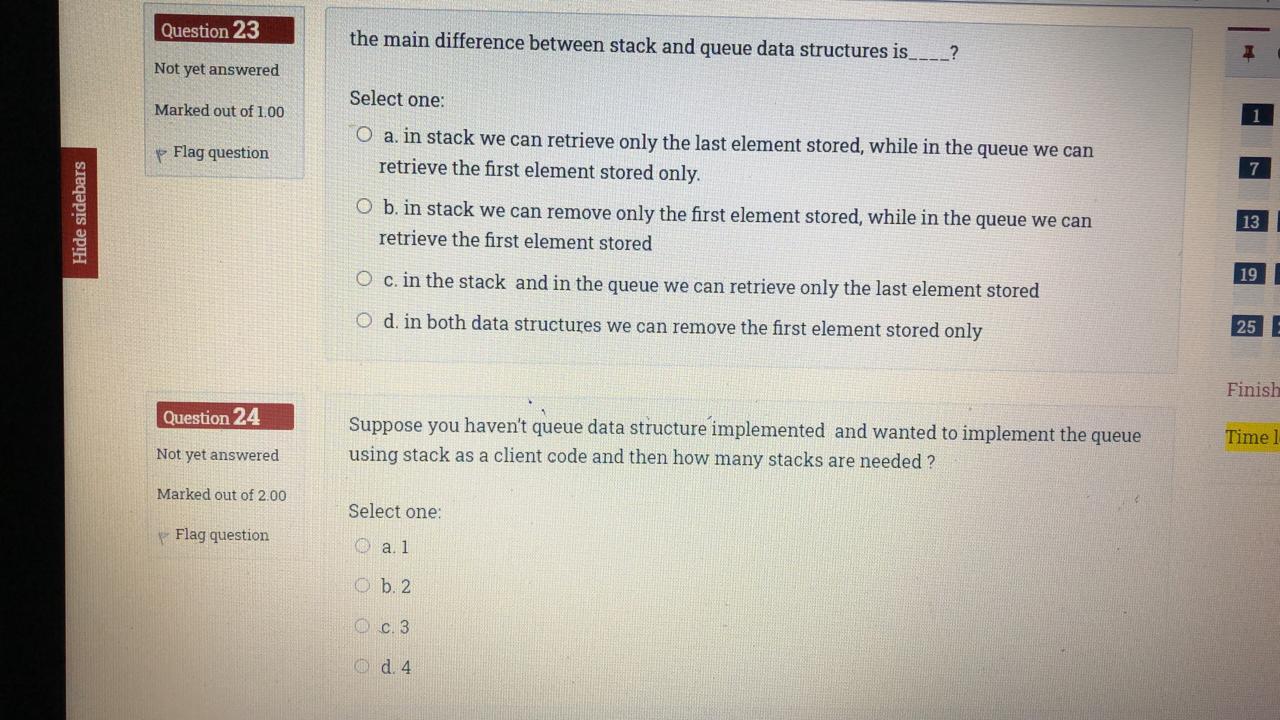 Solved Question 23 the main difference between stack and | Chegg.com