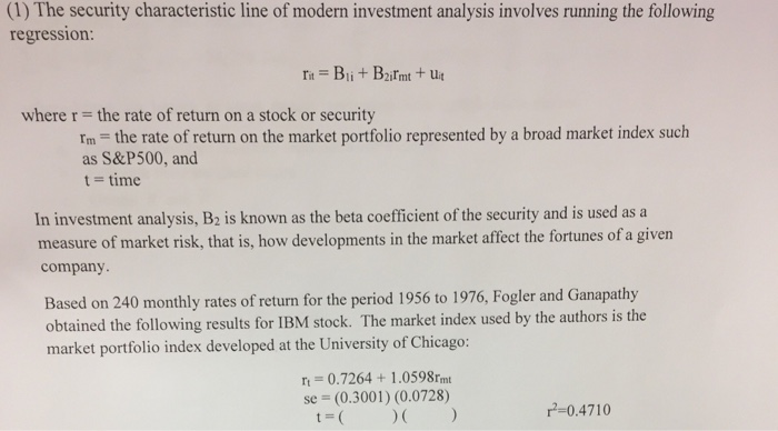 Solved (1) The security characteristic line of modern | Chegg.com