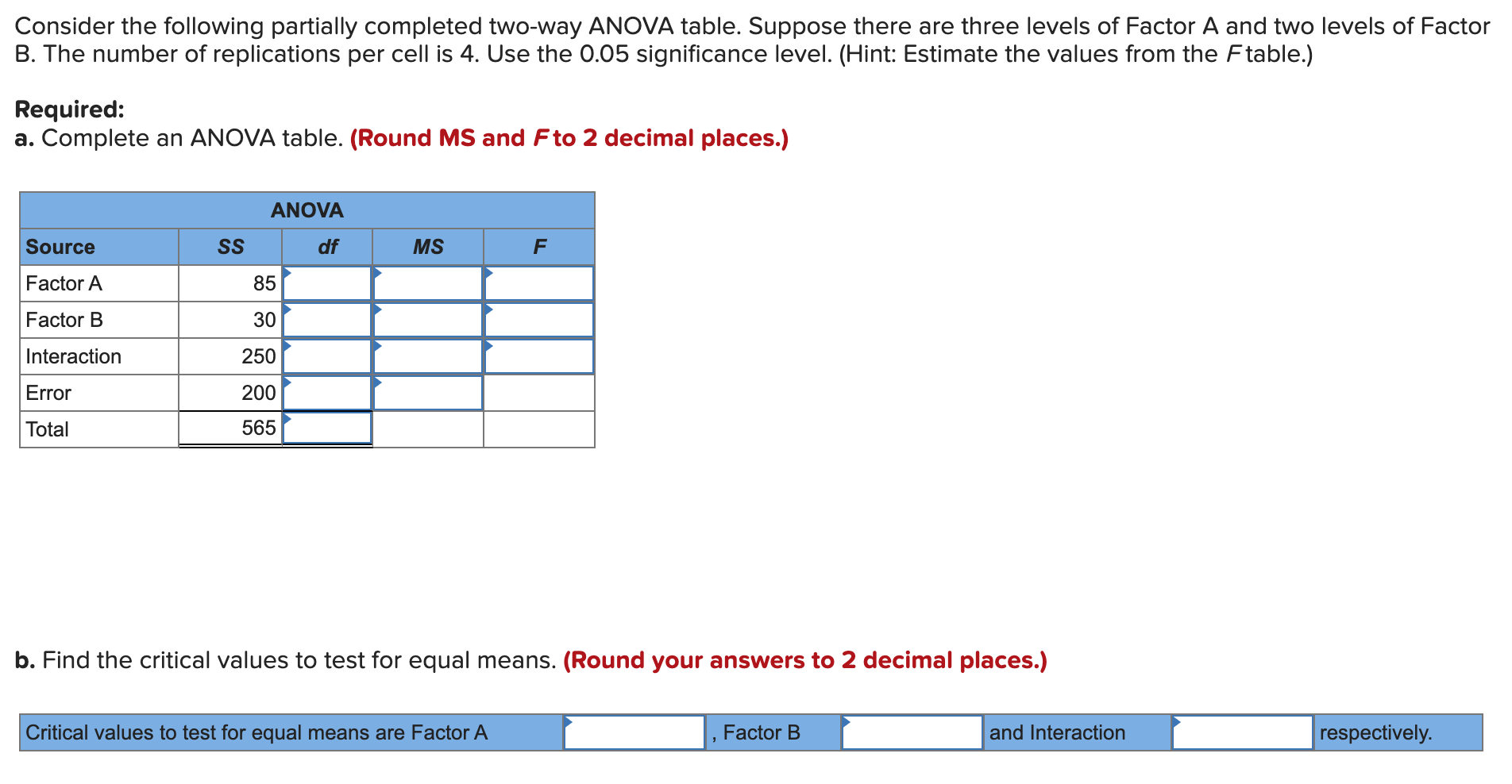 Solved Consider the following partially completed two-way | Chegg.com