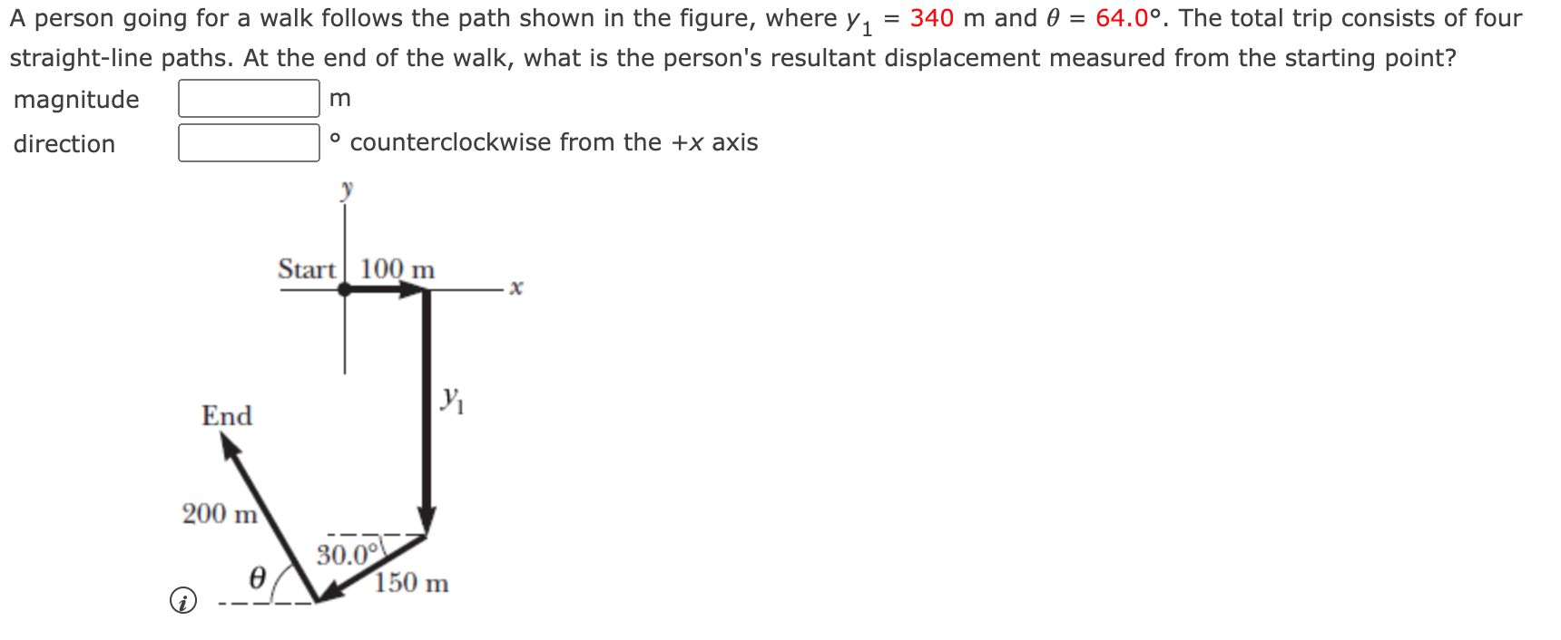 Solved A person going for a walk follows the path shown in | Chegg.com