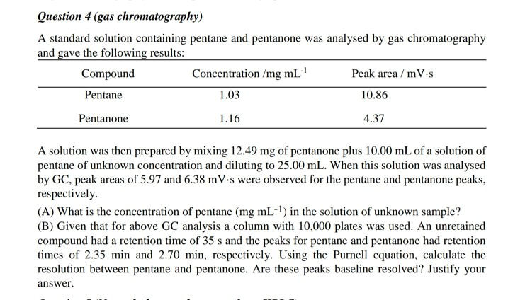 Solved Question 4 (gas chromatography) A standard solution | Chegg.com