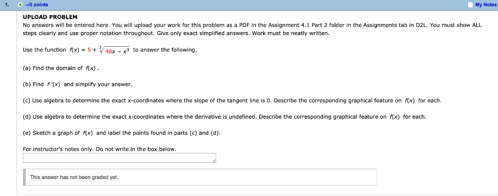 Solved 15 points My Notes 1 UPLOAD PROBLEM No answers will | Chegg.com