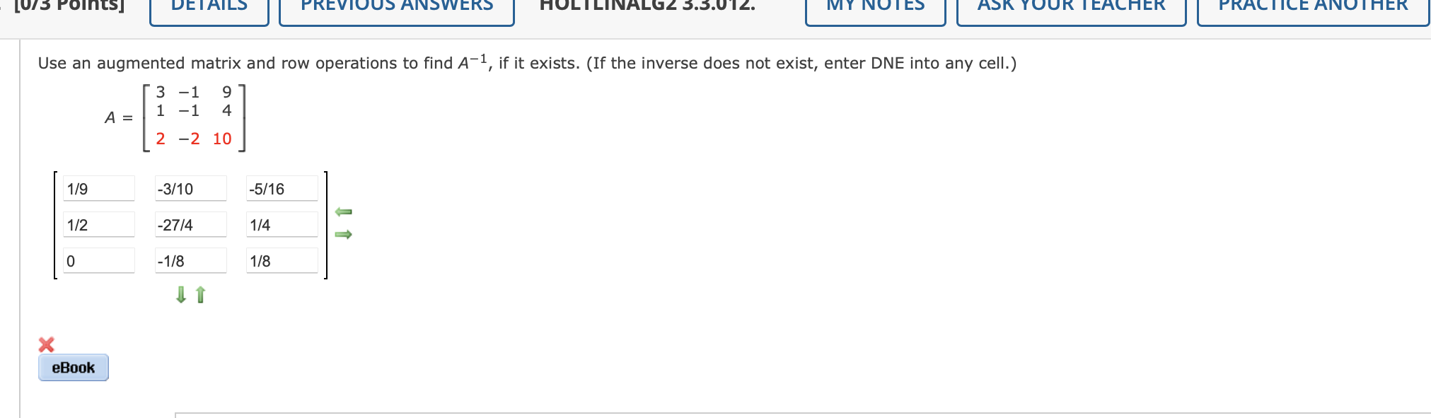 Solved A=⎣⎡312−1−1−29410⎦⎤ [1/41/8]⇔ | Chegg.com