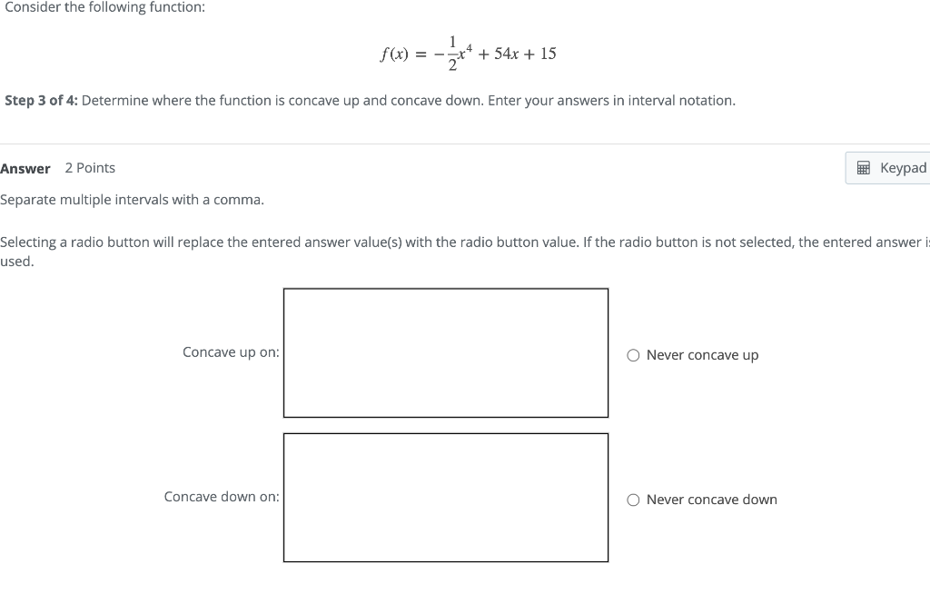 Solved Consider the following function: f(x) = - --*** + 54x | Chegg.com
