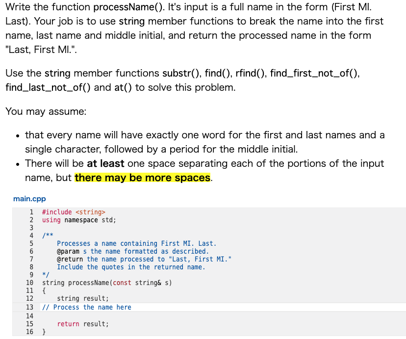 Solved Write the function processName(). It's input is a | Chegg.com