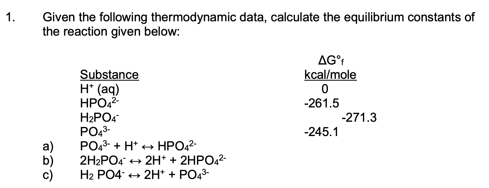 Solved 1. Given the following thermodynamic data, calculate | Chegg.com