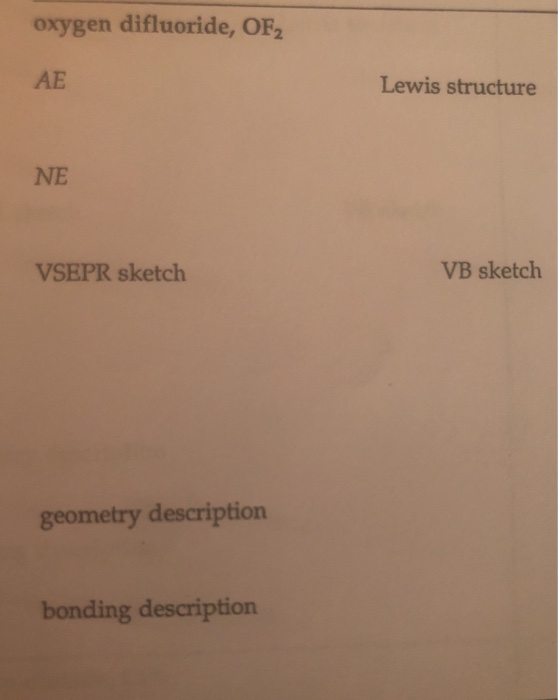 Oxygen Difluoride Lewis Structure Solved Oxygen Difluoride, OF2 AE