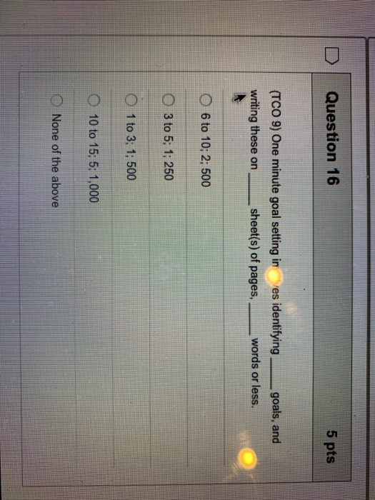 Solved One minute goalsetting involves identifying__goals, | Chegg.com
