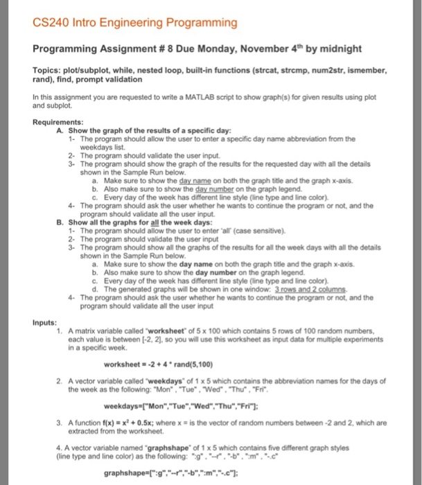 CS240 Intro Engineering Programming Programming | Chegg.com