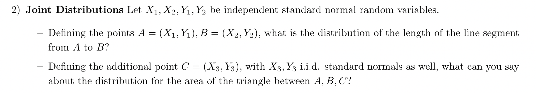 Solved 2) Joint Distributions Let X1, X2,Y1, Y2 be | Chegg.com