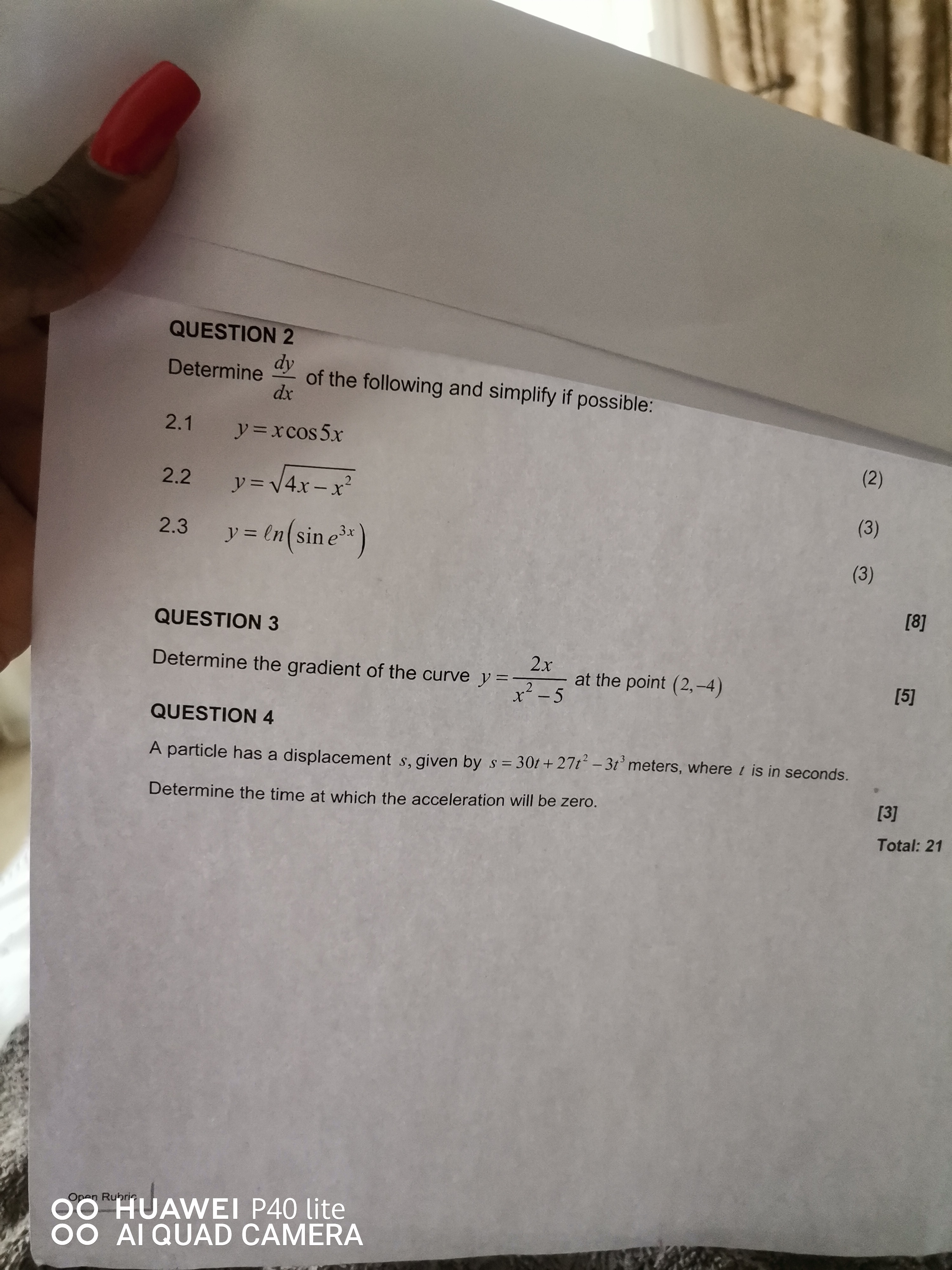 Solved QUESTION 2 Determine dxdy of the following and | Chegg.com