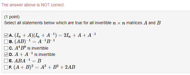 Solved The answer above is NOT correct. (1 point) Select all | Chegg.com