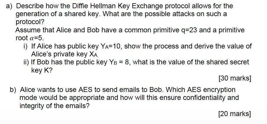Solved a) Describe how the Diffie Hellman Key Exchange | Chegg.com