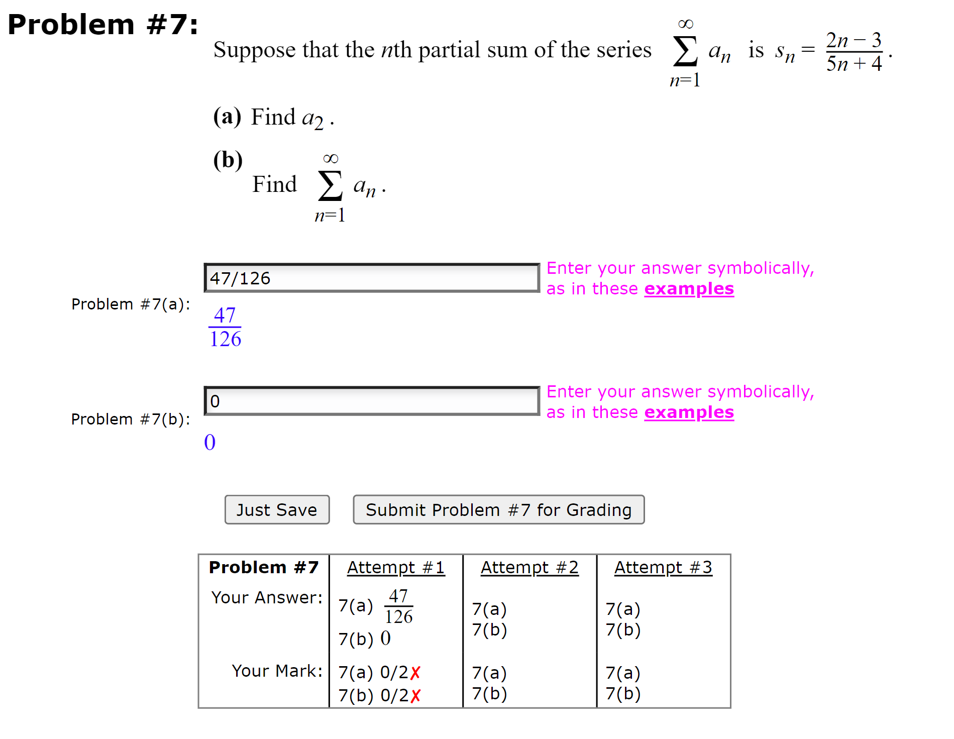 Solved Problem #7:\\nSuppose that the nth partial sum of the | Chegg.com